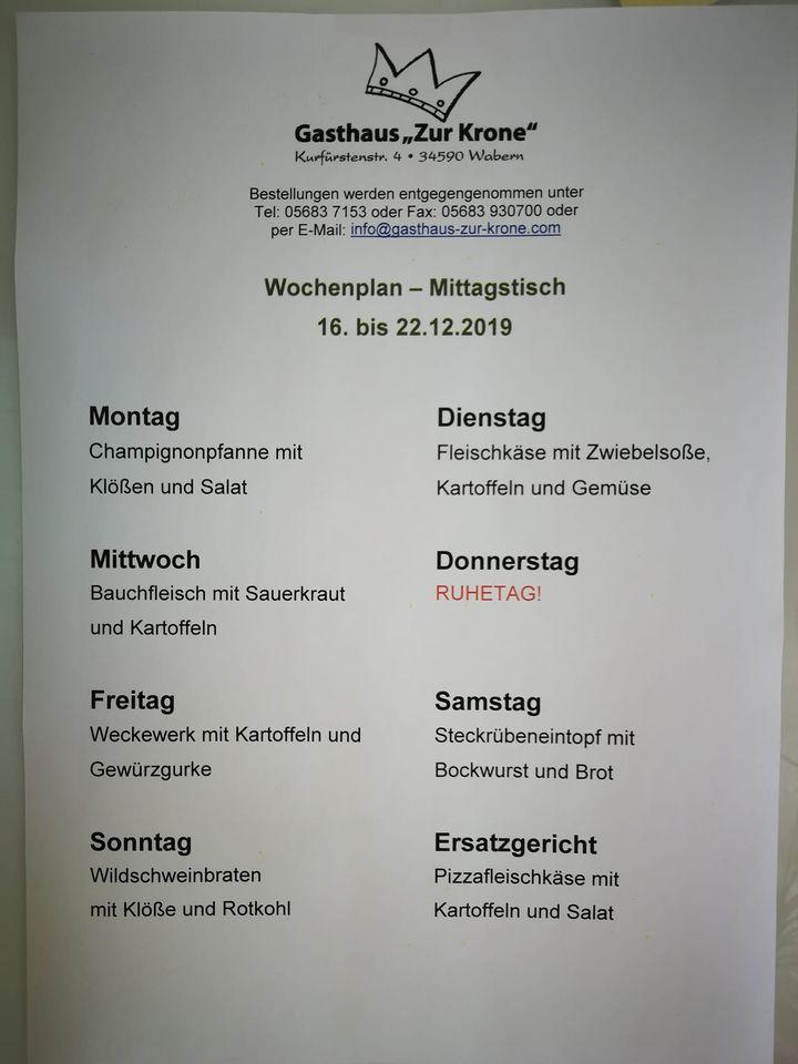 Menu at Zur Krone restaurant, Wabern