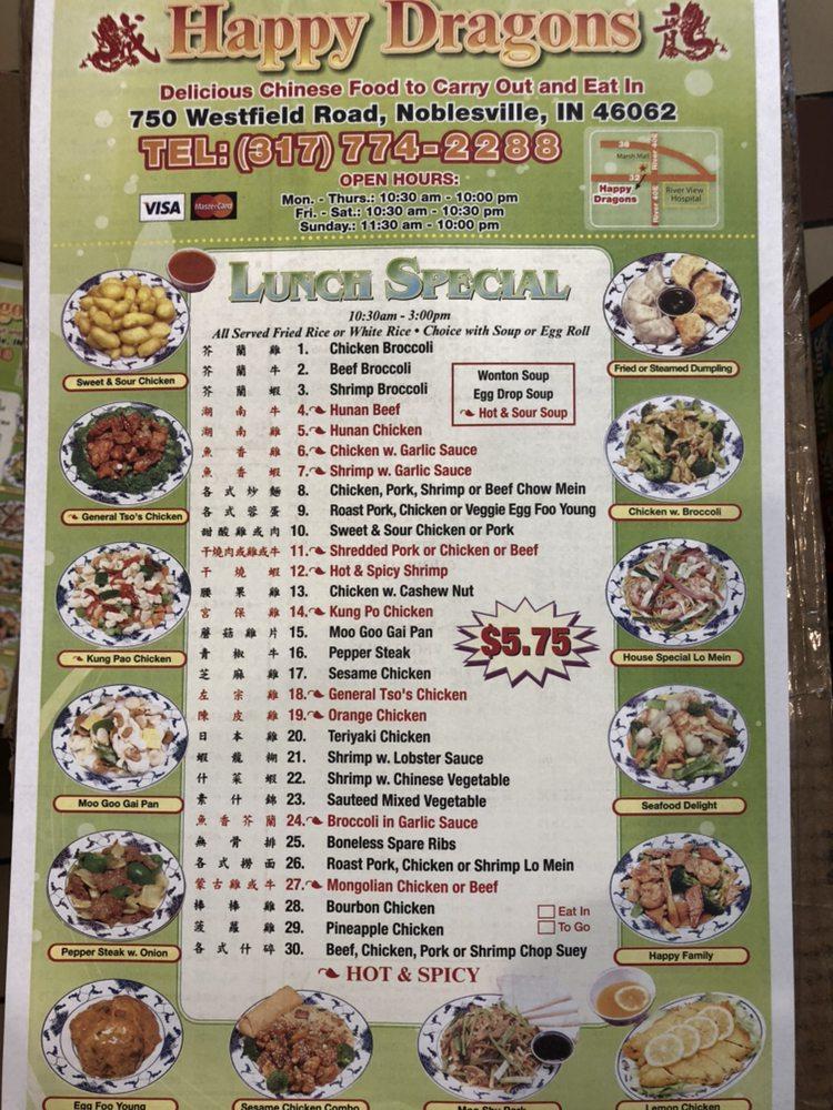 Menu at Happy Dragon restaurant, Noblesville