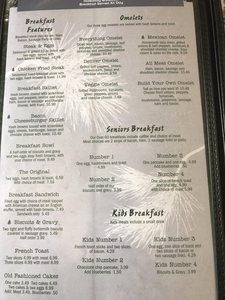 Menu at Hideaway Diner & Bar, Whitewood