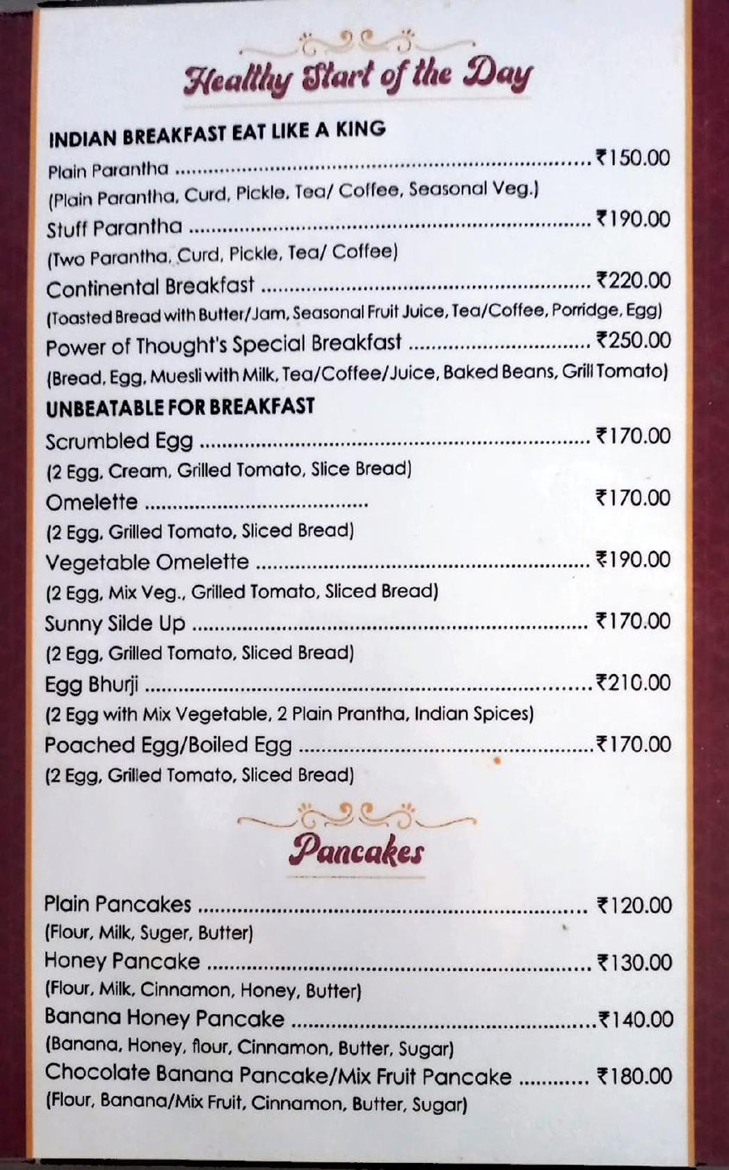 Menu at Cafe Alba, Rishikesh