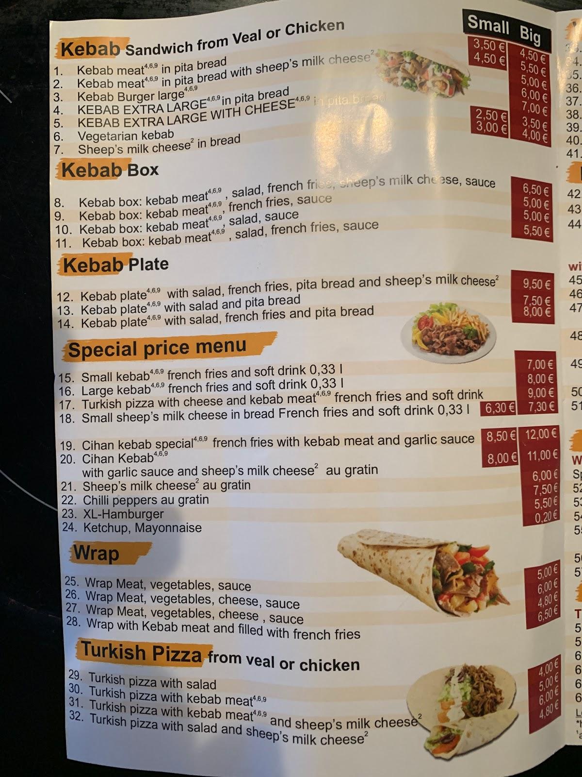 Menu at Cihan's Kebab Haus restaurant, Baumholder