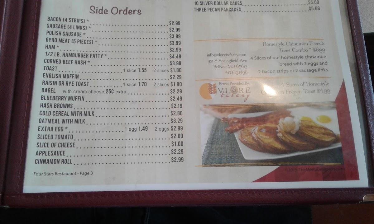 Menu at Four Star Family Restaurant, Wisconsin Rapids