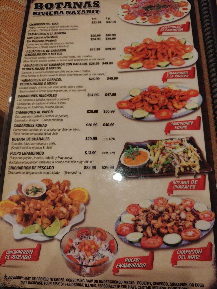 Menu at Mariscos La Riviera Nayarit restaurant, Norcross