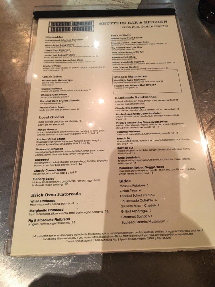 Menu at Shutters Bar & Kitchen, Tysons