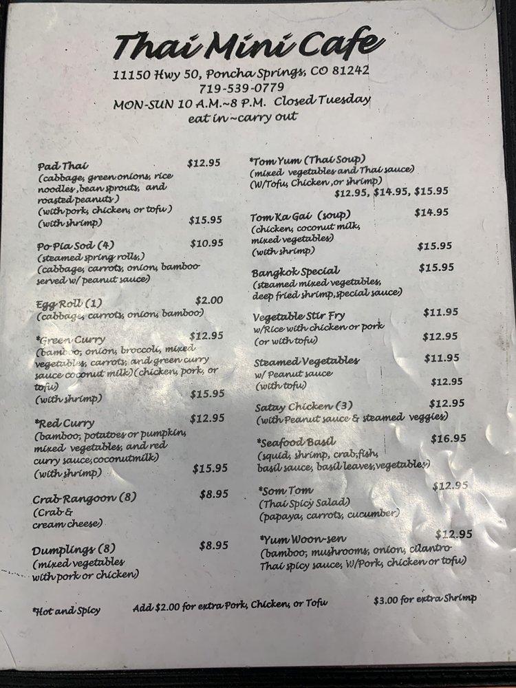 Menu at Thai Mini Café LLC cafe, Poncha Springs