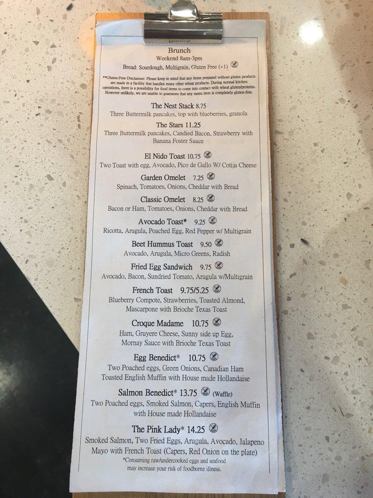 Menu at The Nest Cafe, Frisco
