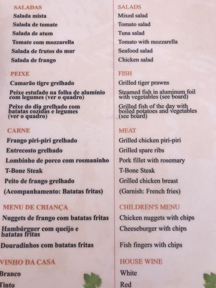 Menu at Boneca Bar, Carvoeiro, Portugal