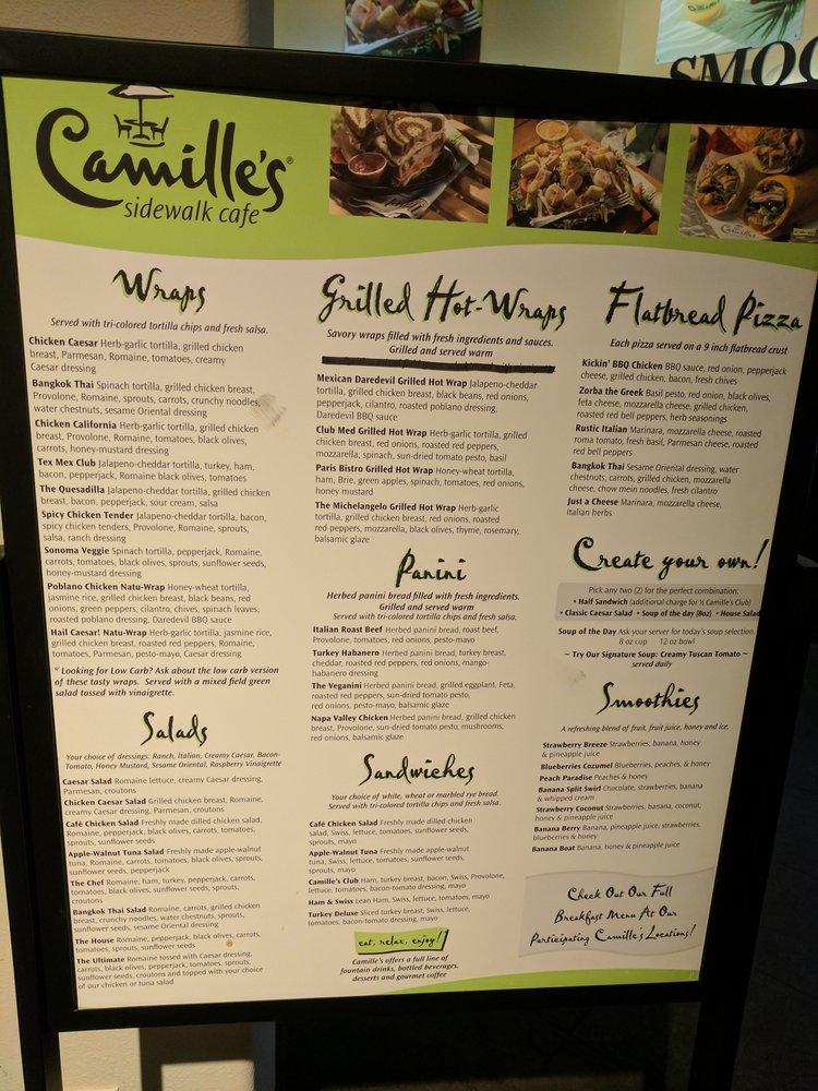 Menu at Camilles Sidewalk Cafe, Ontario