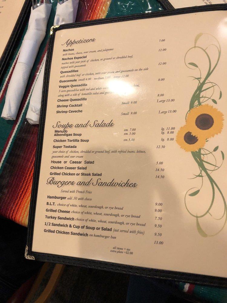 Menu at Carmelita's Mexican Grill restaurant, Borrego Springs
