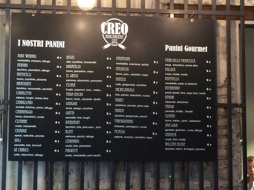 Menu da Creo Boulangerie Cafè caffè bar, Roma