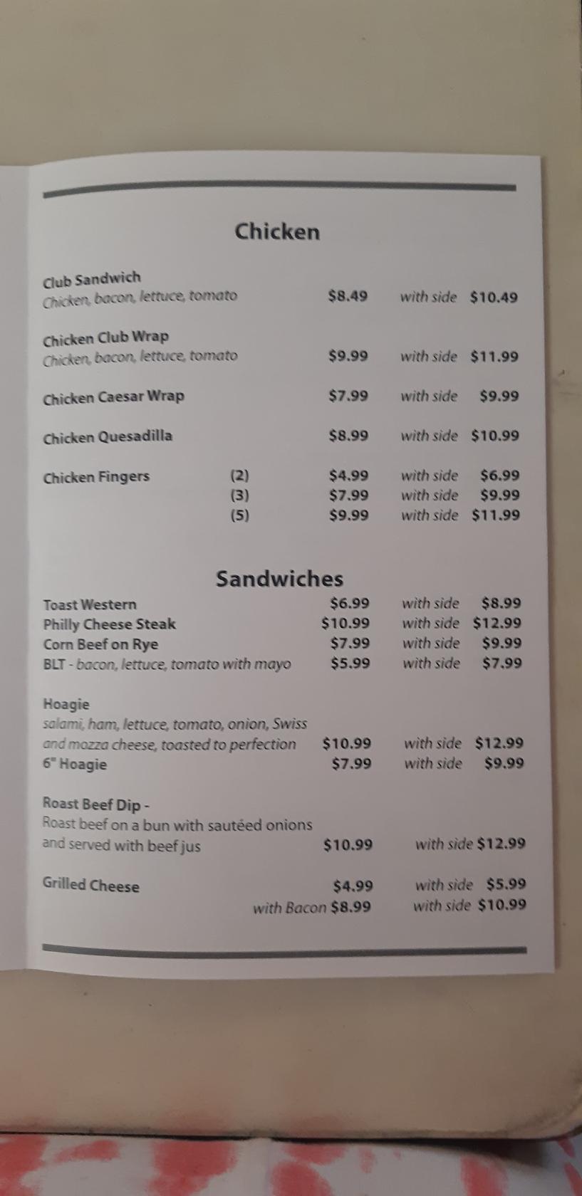 Menu at Port Cafe, Port McNicoll