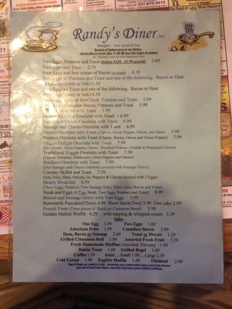 Menu at Randy's Diner restaurant, Traverse City, Carver St