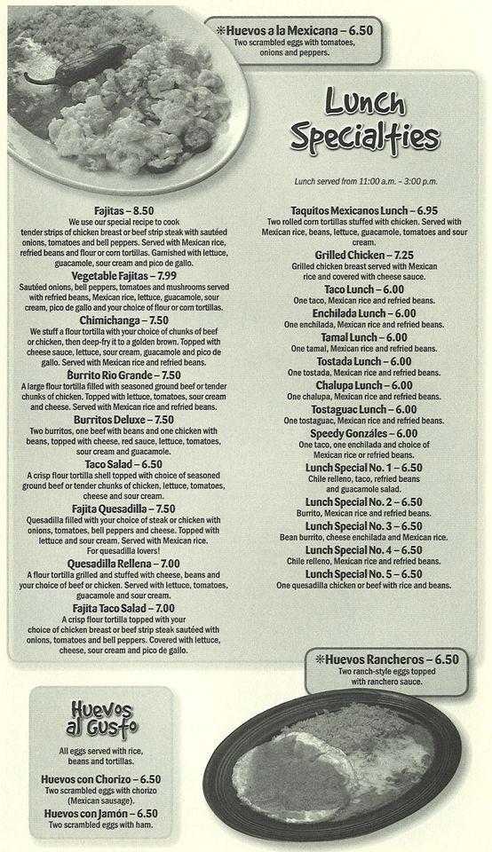 Menu at Rio Grande restaurant, Mayfield