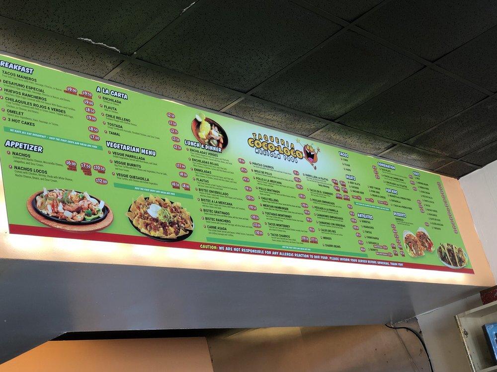 Menu at Taqueria Coco Loco restaurant, Chalmette