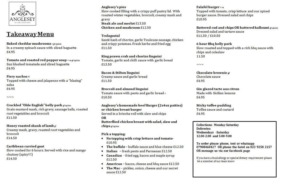 Menu at The Anglesey Hotel pub & bar, Gosport