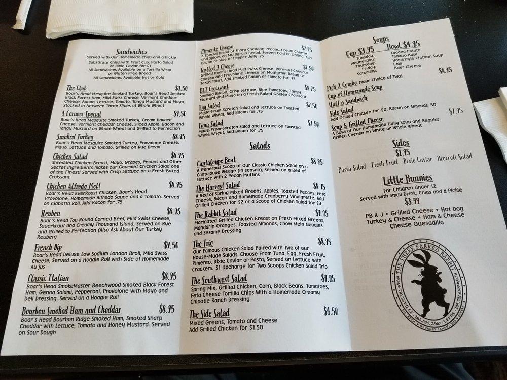 Menu at Three Earred Rabbit restaurant, Leeds