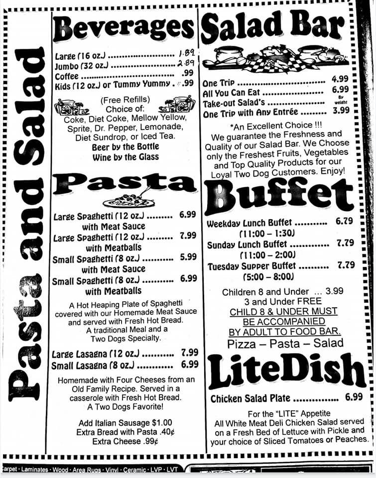 Menu at Two Dogs Pizza pizzeria, Pink Hill