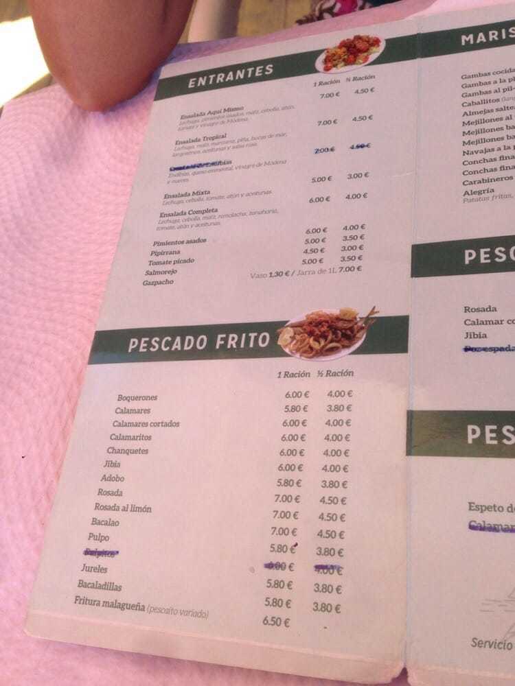 Carta del pub y bar Chiringuito Aquí Mismo & Playa Antonio, Torre del ...