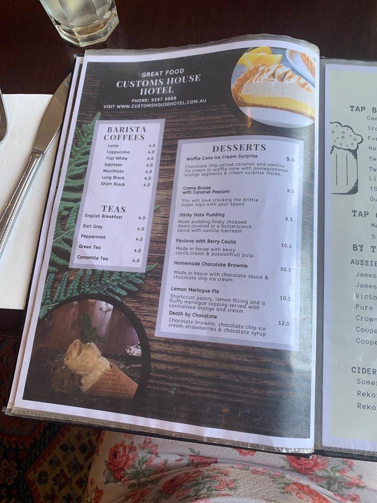 Menu at Customs House Hotel, Williamstown VIC pub & bar, Williamstown