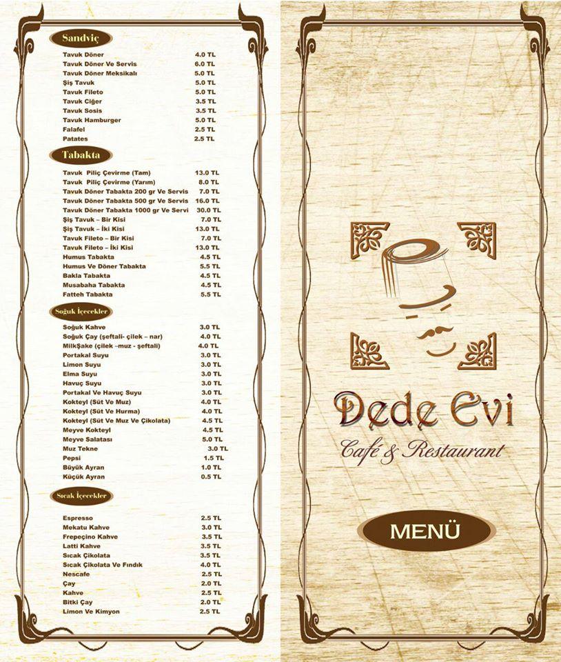Menu at Dede Evi Cafe & Restaurant, Antakya