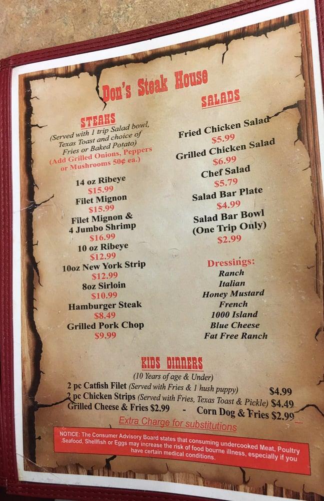 Menu at Don's Steakhouse, Pocahontas, Market Dr