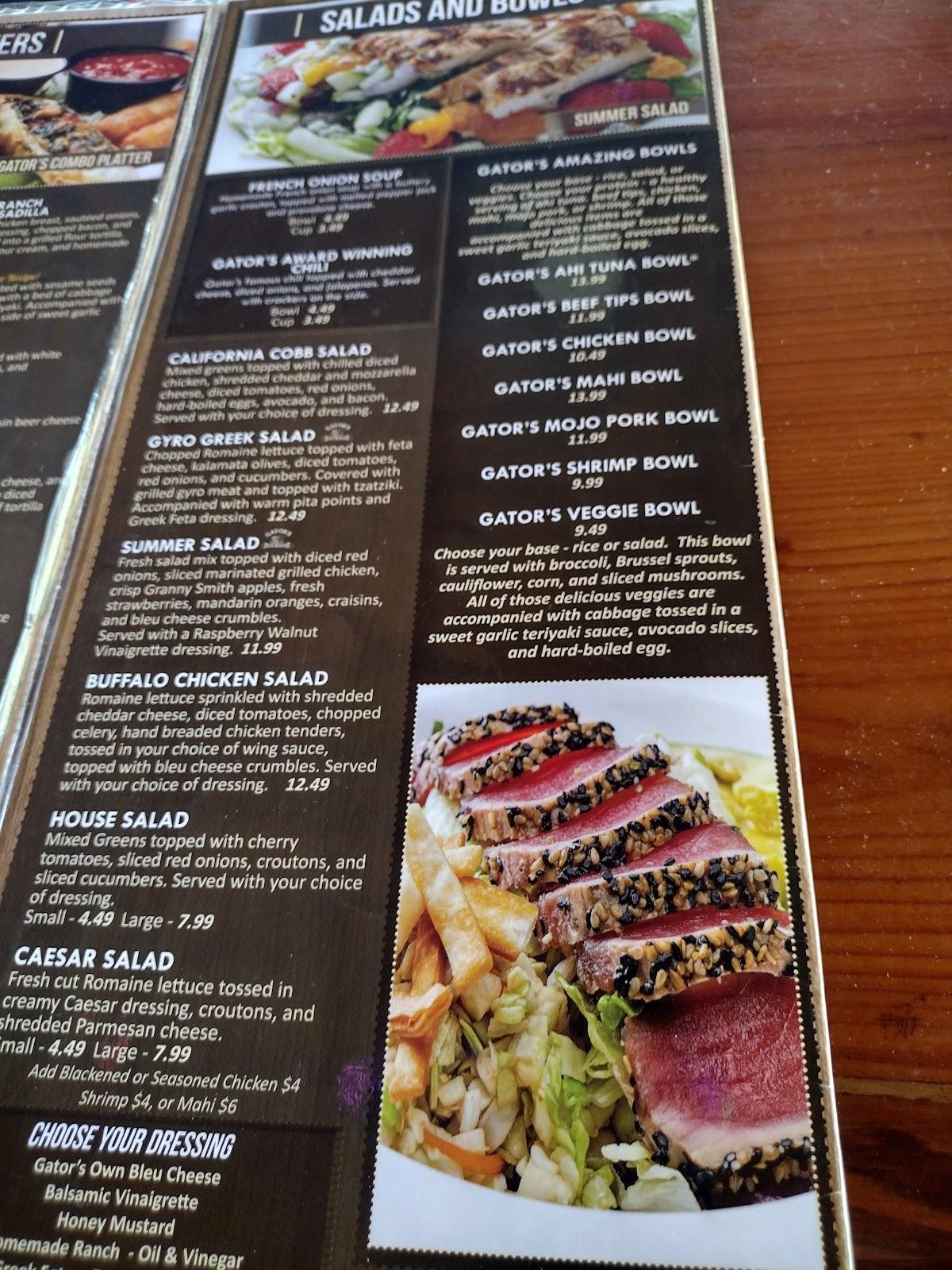 Menu at Gator's Portside Port Canaveral restaurant, Port Canaveral