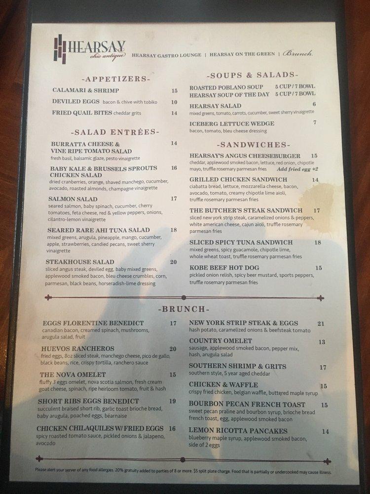 Menu at Hearsay Market Square restaurant, Houston