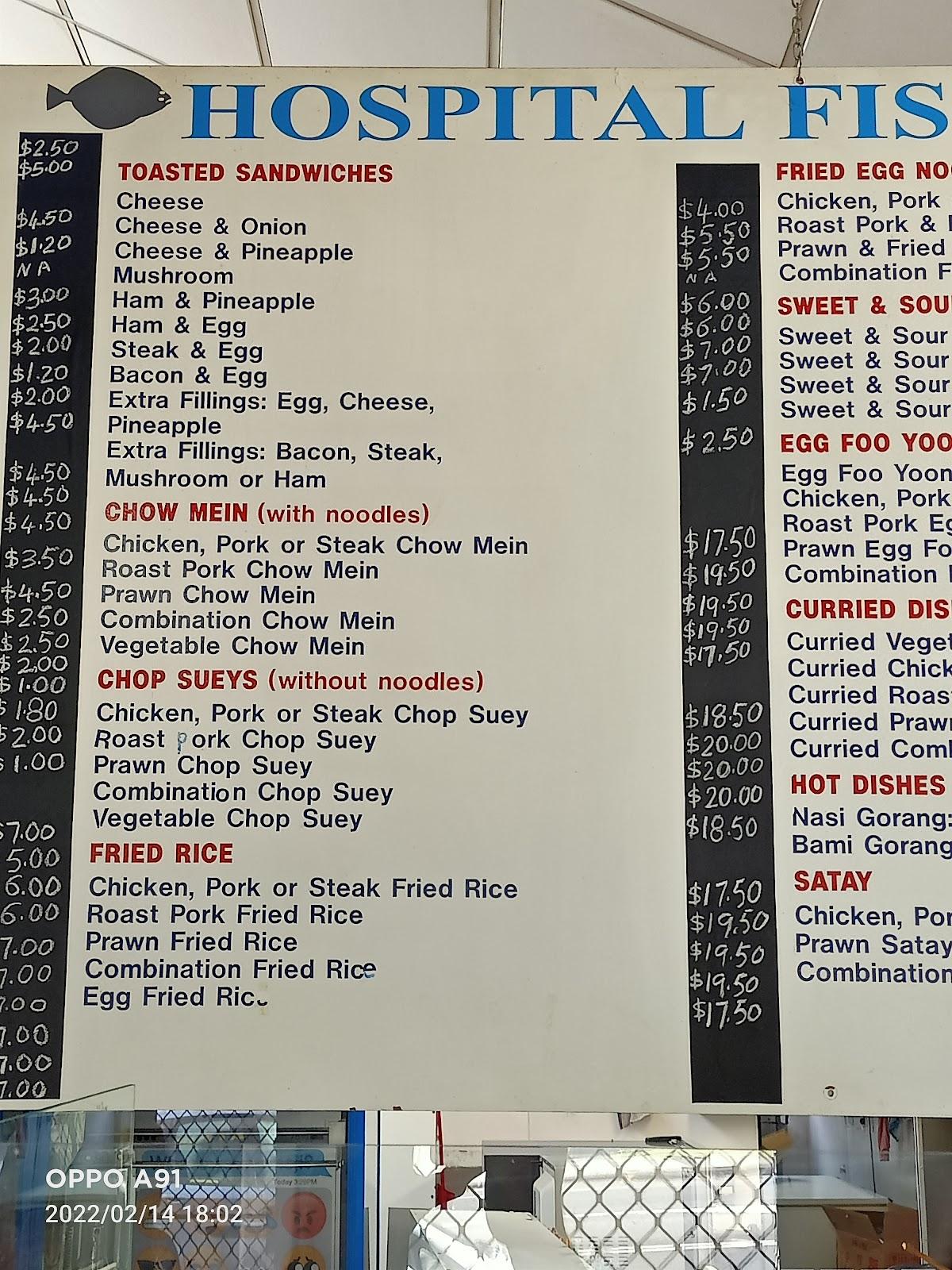 Menu at Hospital Fish Shop & Takeaways fast food, Whangarei