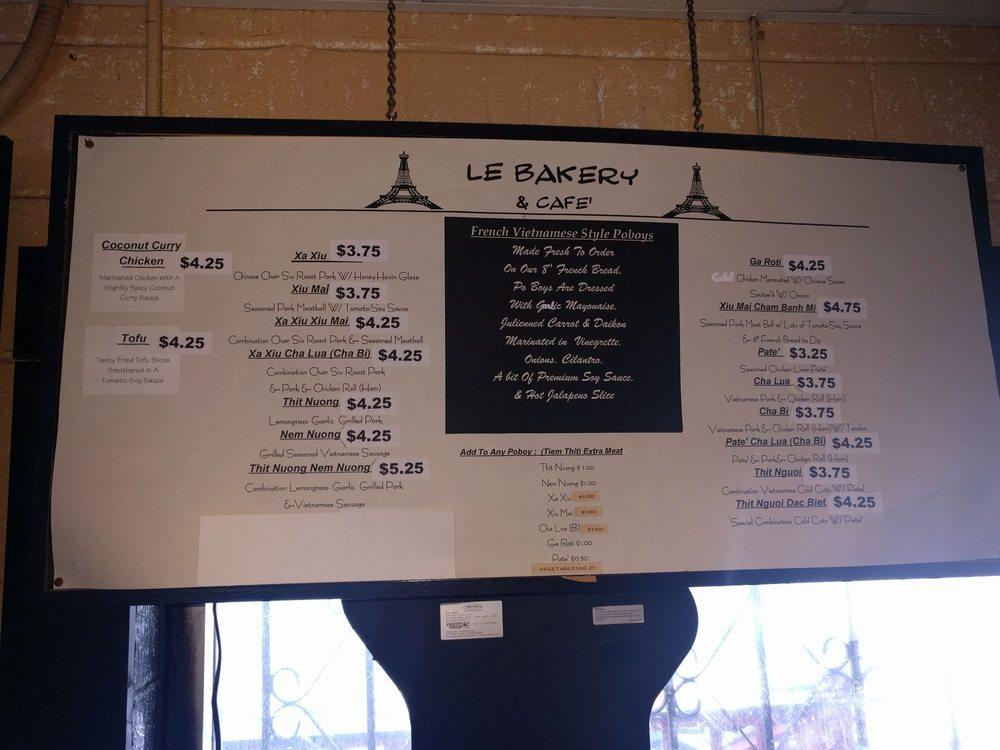Menu at Le Bakery, Biloxi