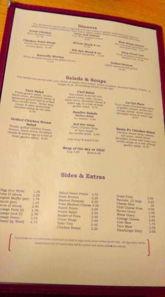 Menu at Mountain Quail Cafe, Quartzsite