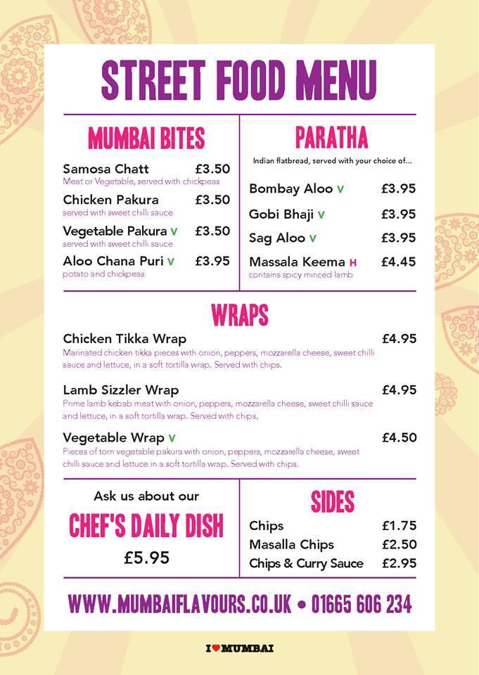 Menu at Mumbai of Alnwick restaurant, Alnwick