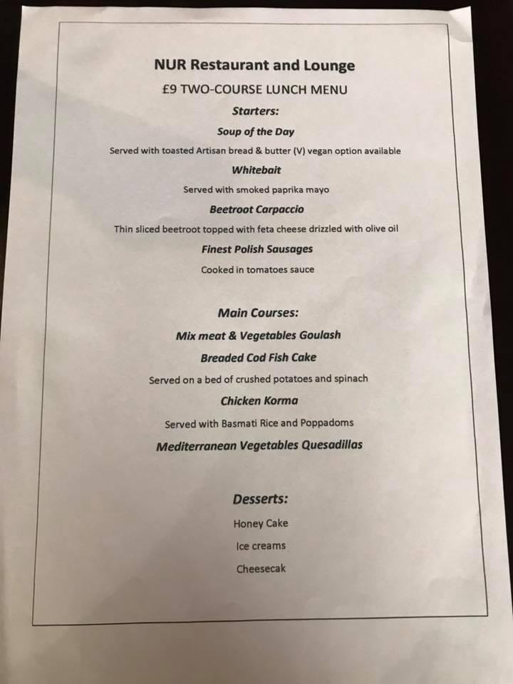 Menu at NUR Restaurant & Lounge, Hastings