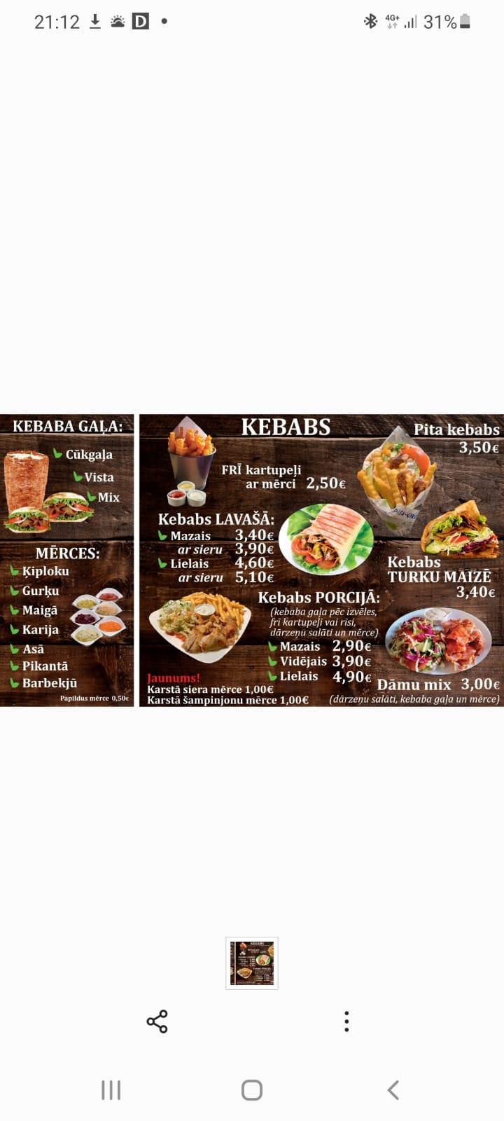 Menu at Park Buffet cafe, Rēzekne
