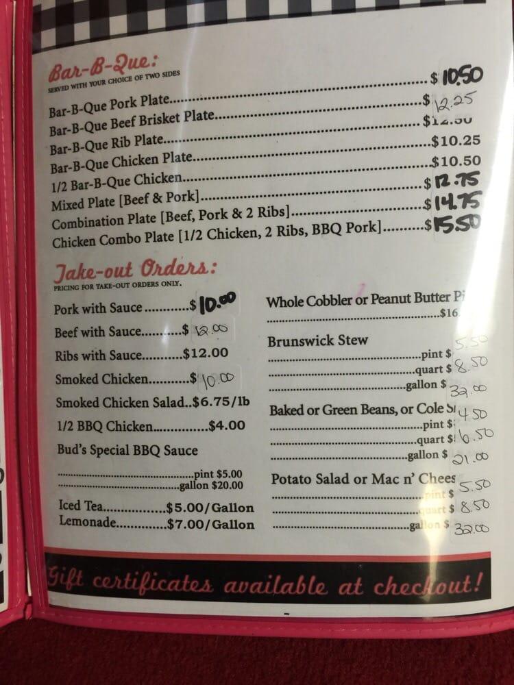 Menu at The Pink Pig BBQ, Cherry Log, 824 Cherry Log St