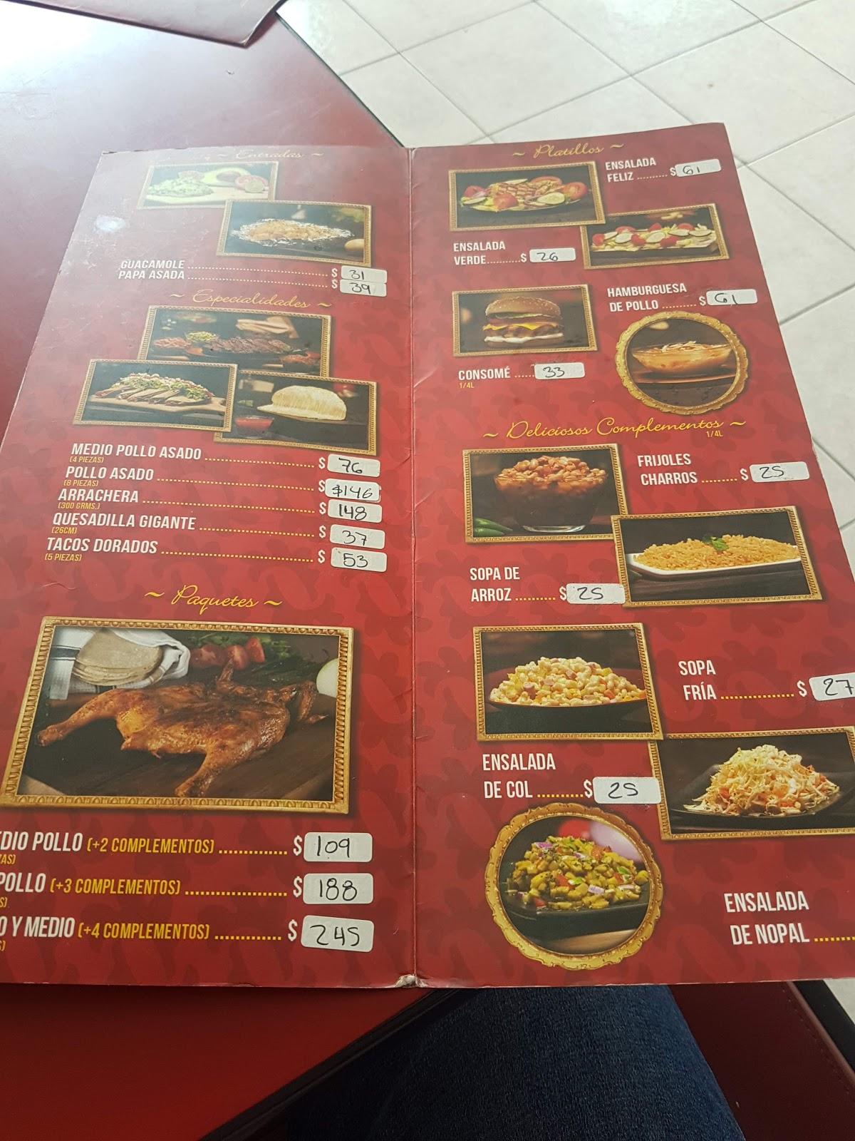 Menu at Pollo Feliz restaurant, Ciudad Guzmán, Av Reforma 100