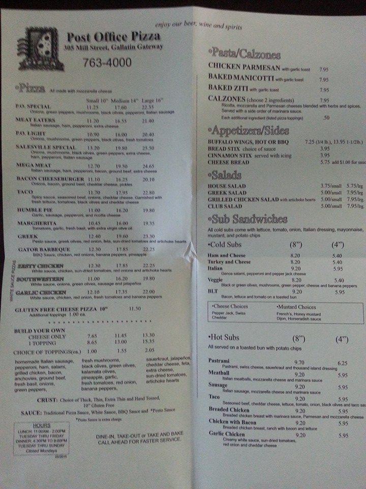 Menu at Post Office Pizza Co pizzeria, Four Corners