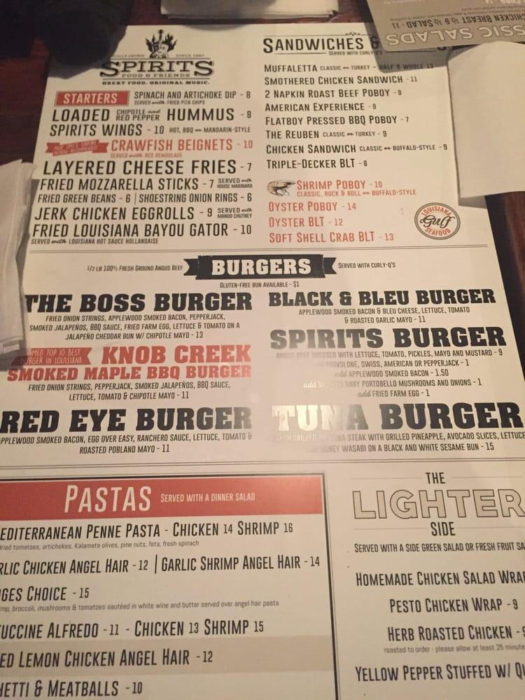 Menu at Spirits Food & Friends pub & bar, Alexandria
