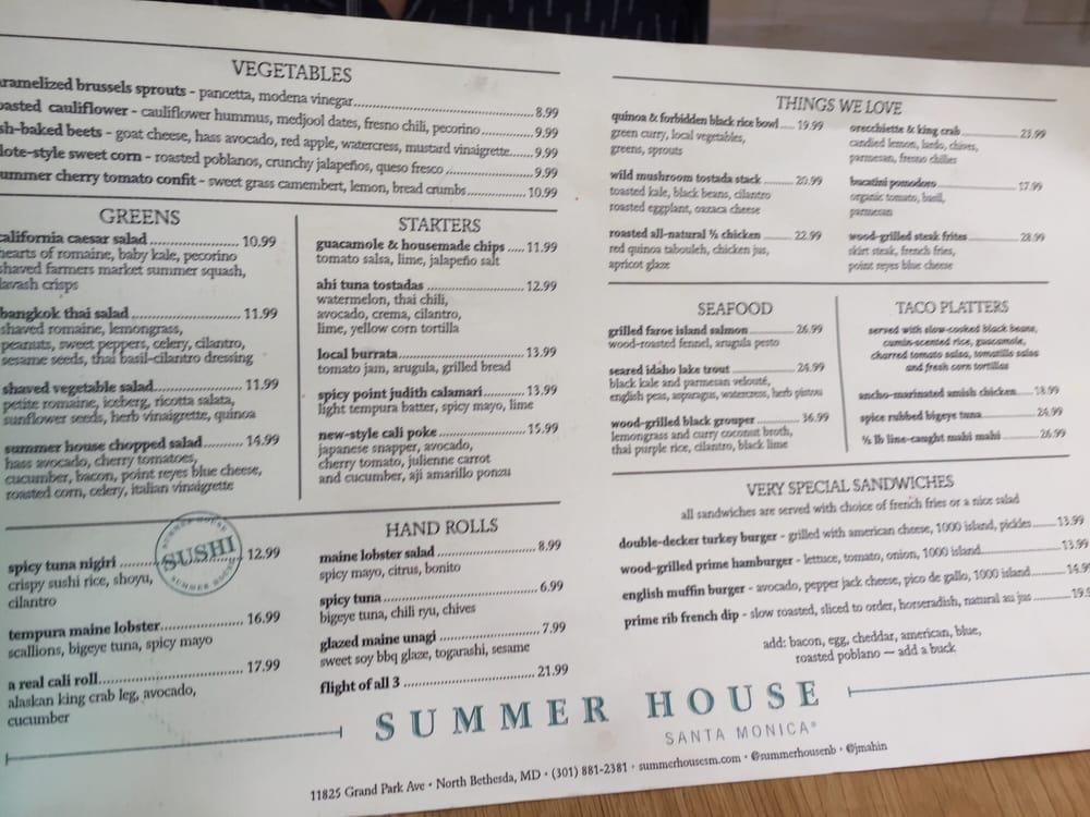 Menu at Summer House Santa Monica restaurant, North Bethesda, Grand ...