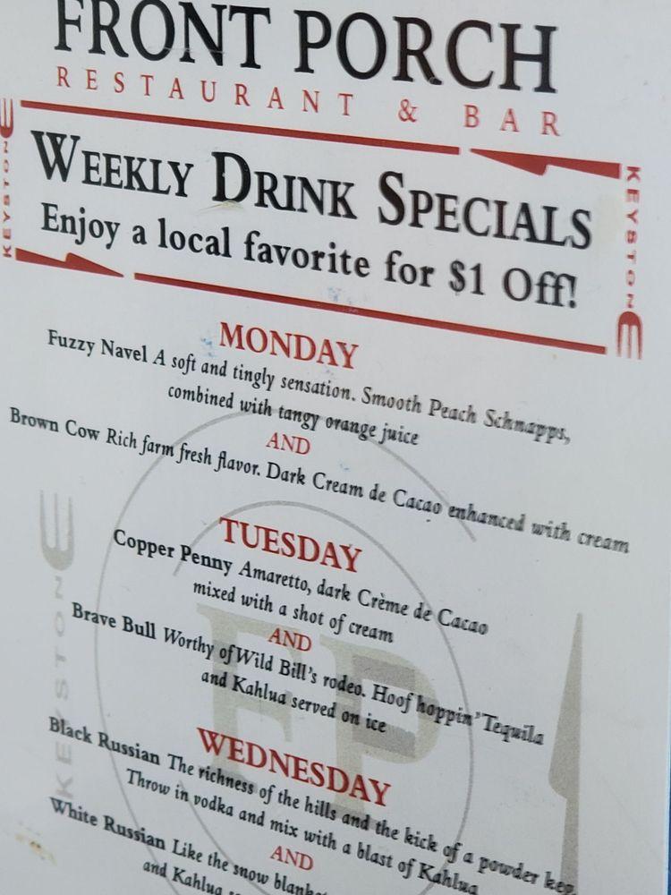 Menu at The Front Porch Restaurant and Bar, Keystone