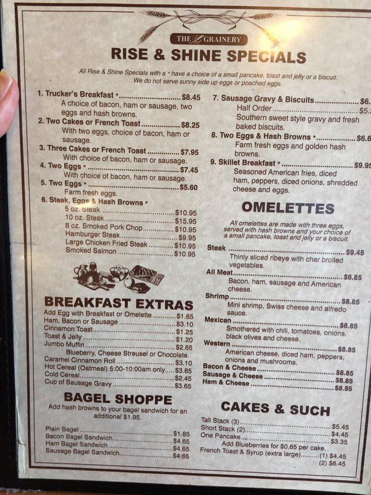 Menu at Grainery Cafe, Watertown