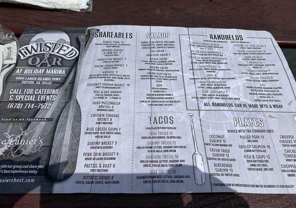Menu at The Twisted Oar restaurant, Buford