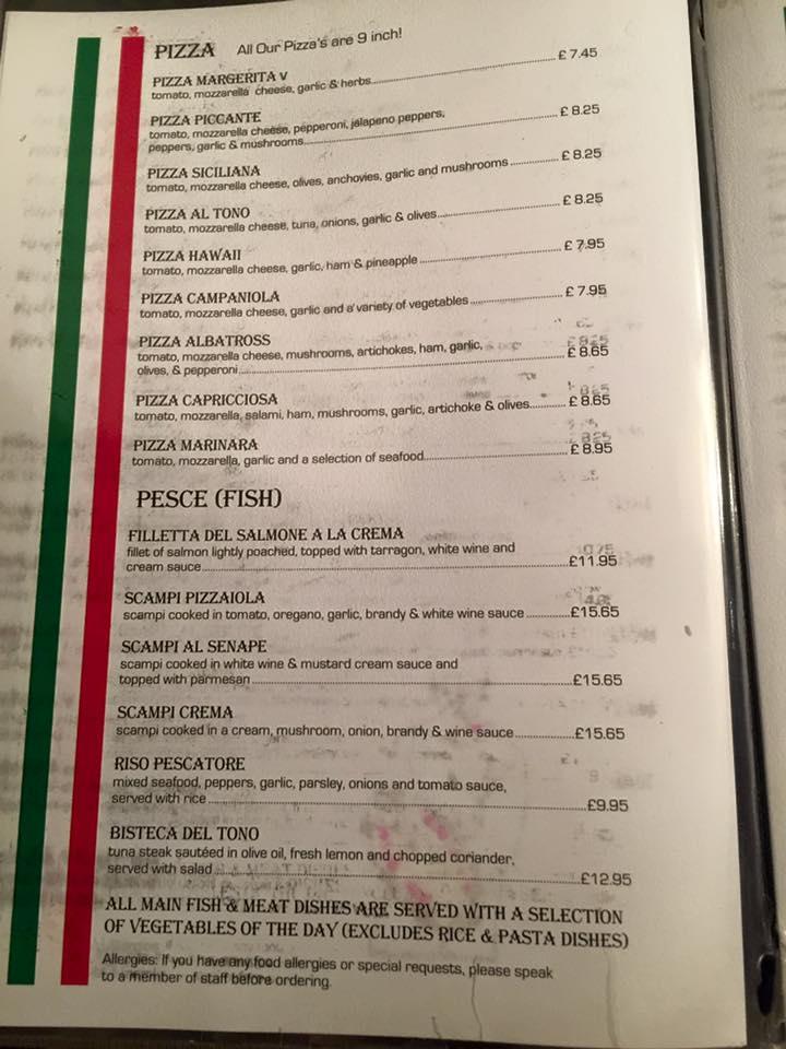 Menu at Albatross restaurant, Great Yarmouth