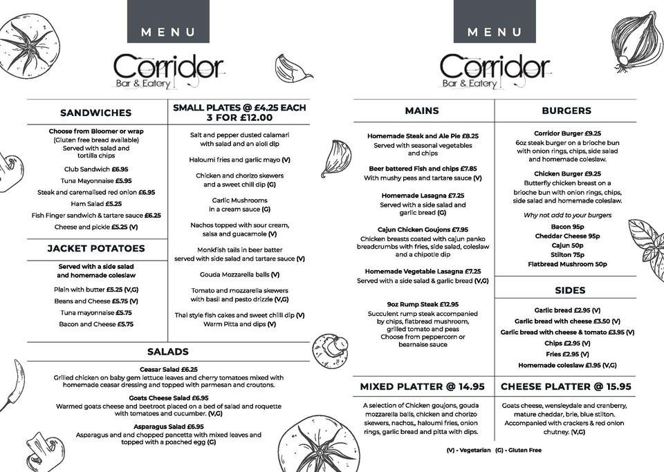 Menu at Corridor Bar & Eatery, Southport
