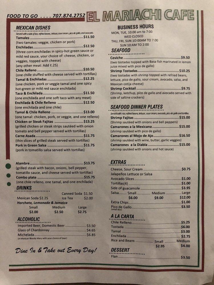 Menu at El Mariachi Cafe, Occidental