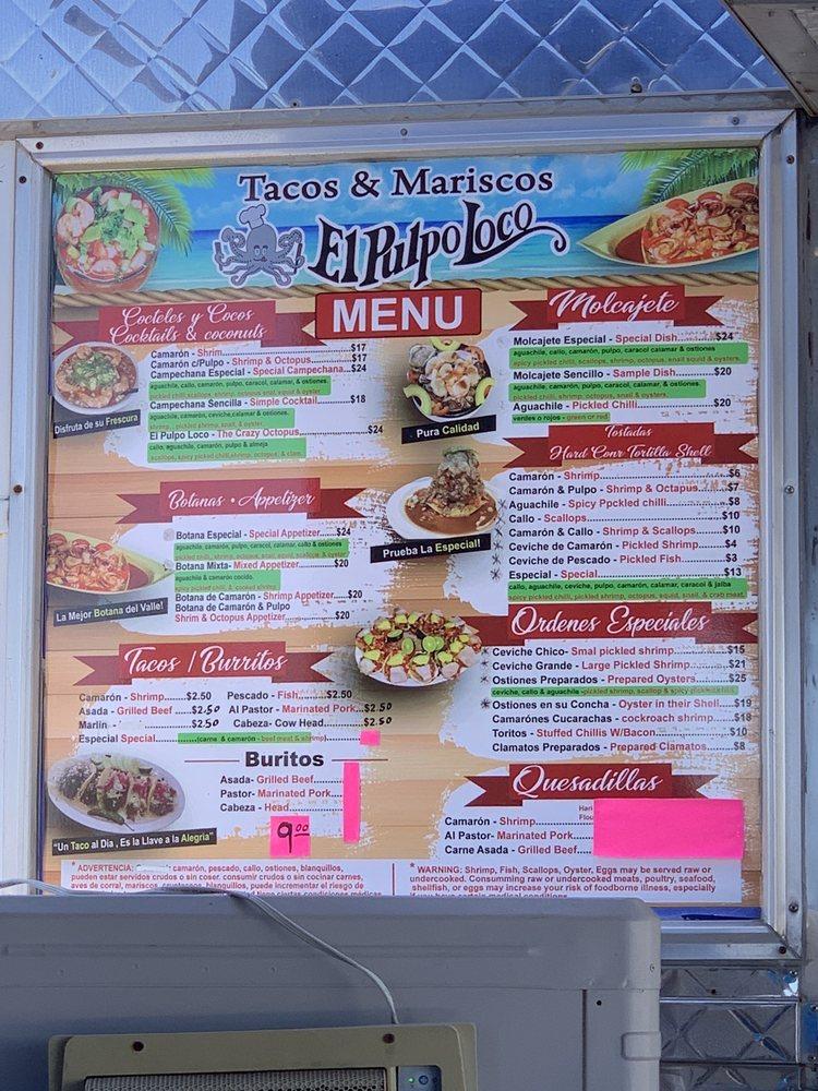 Menu at El Pulpo Loco restaurant, Phoenix