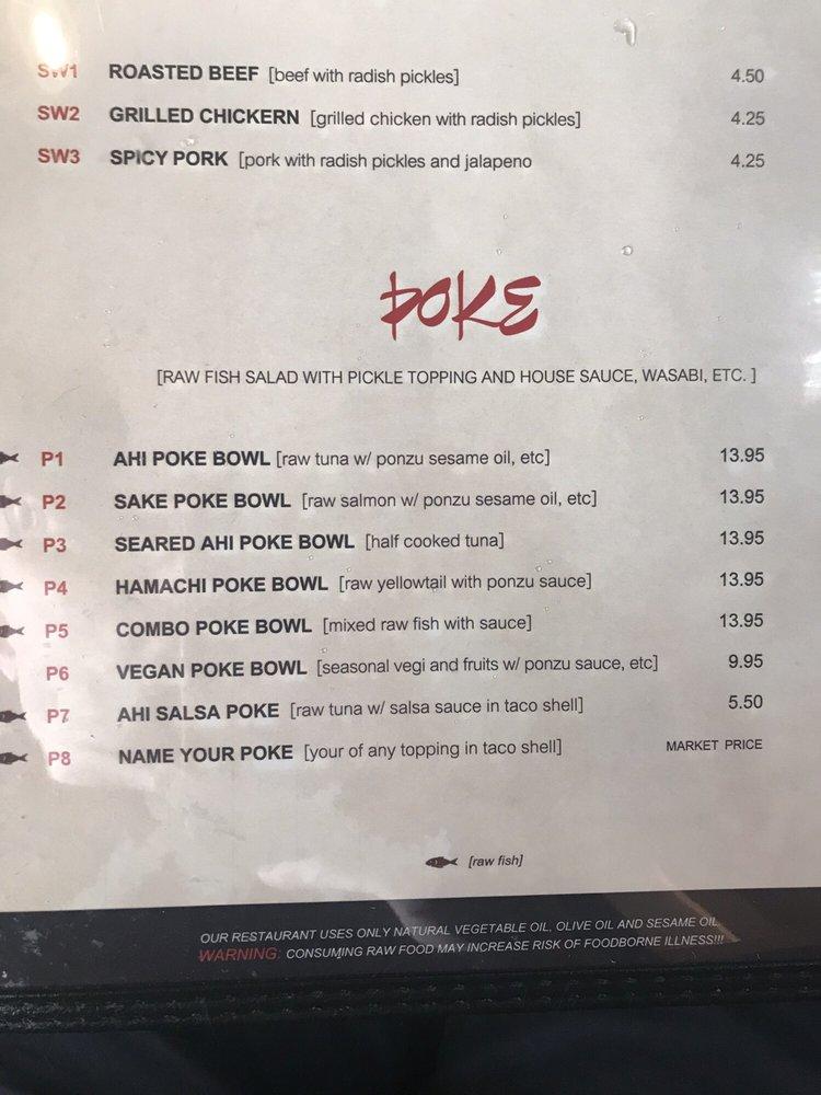 Menu at Oba Japanese Kitchen restaurant, Sacramento