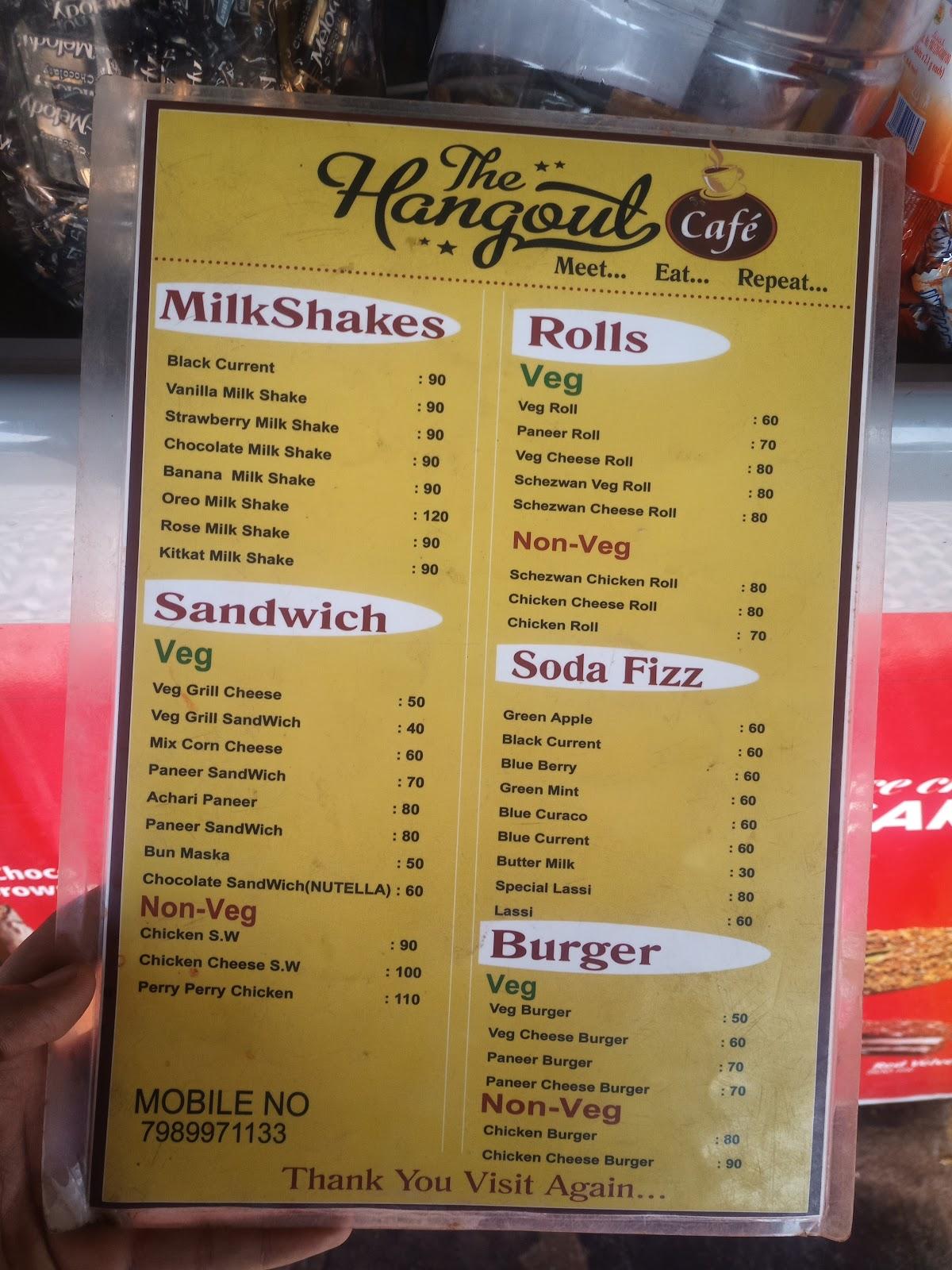 Menu at The Hangout, Dhone