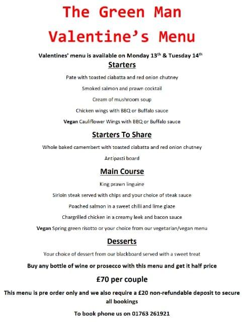 Menu at The Green Man pub & bar, Melbourn, Dunsbridge Turnpike