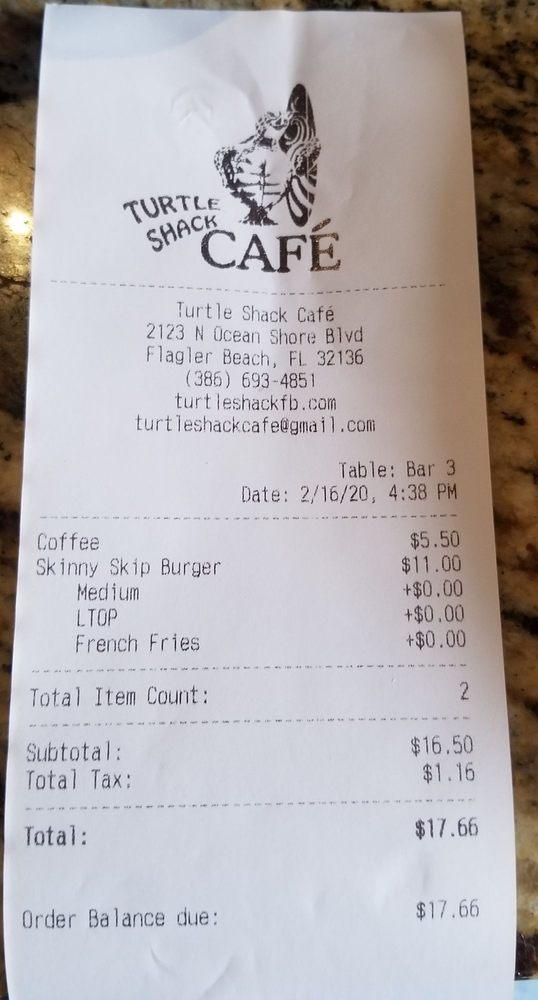Menu at Turtle Shack Cafe, Flagler Beach
