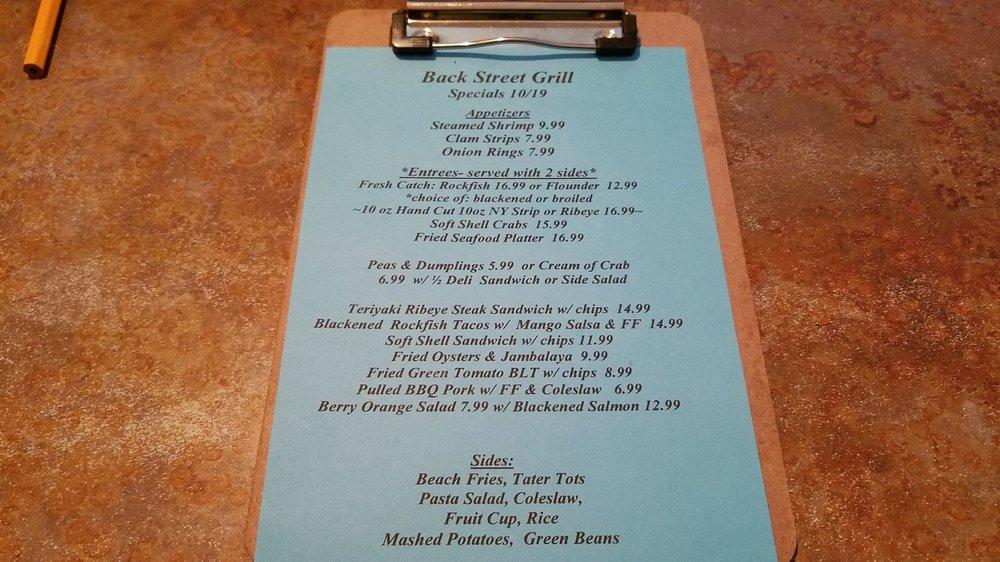 Menu at Back Street Grill pub & bar, Salisbury